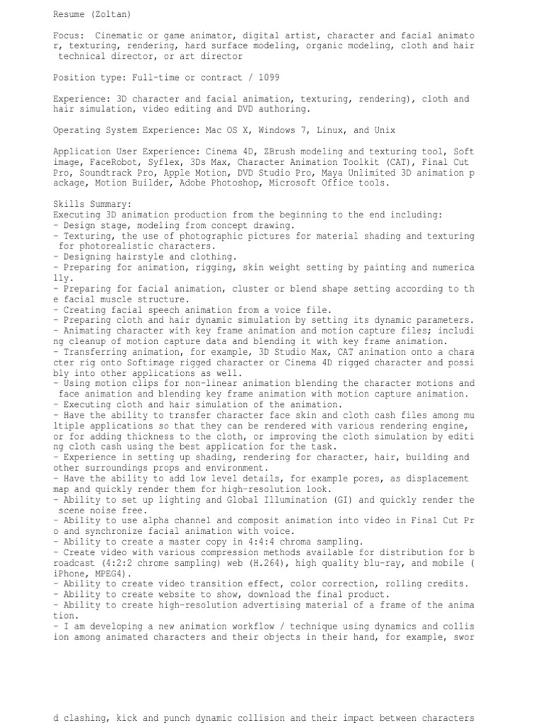 3D Artist or 3D Animator or 3D Character Artist or 3D Generalist | PDF ...