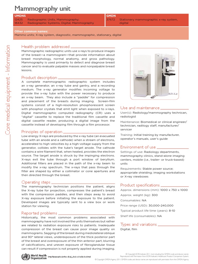 Health Problem Addressed: Umdns GMDN | PDF | Mammography | Radiography