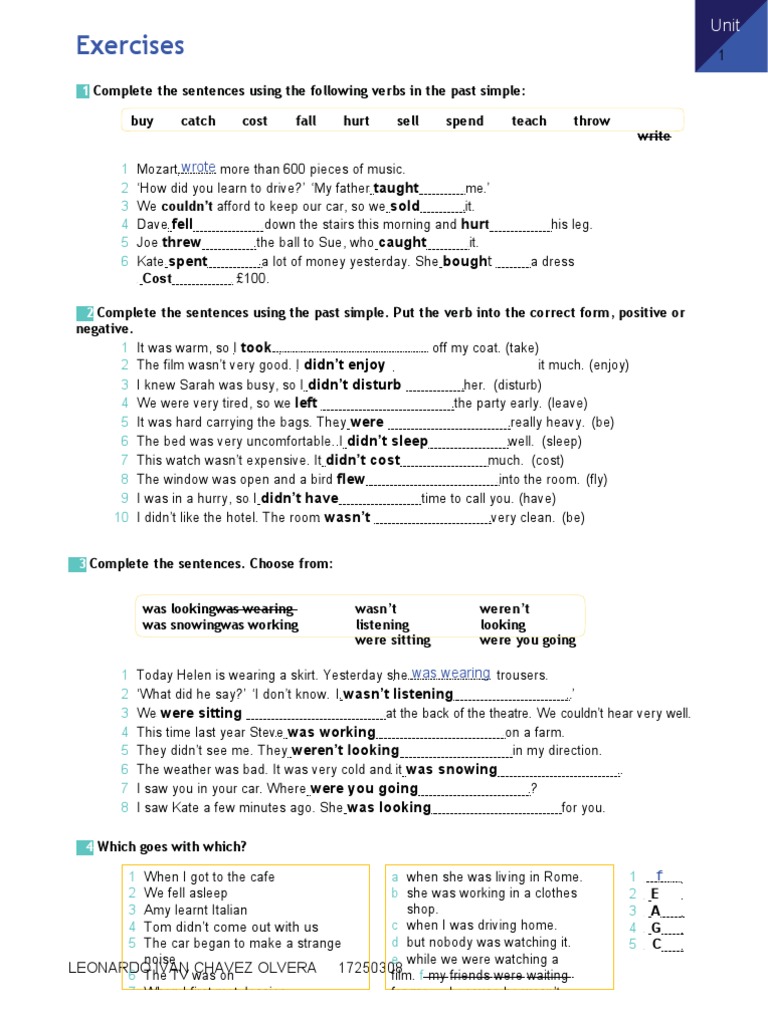 Past Tense Exercises: Completing Sentences with Past Forms of Verbs | PDF