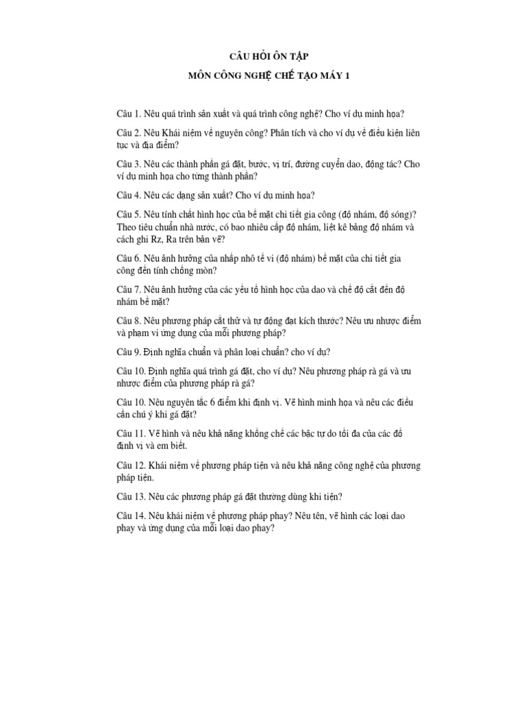 Câu Hỏi Ôn Tập - cnctm1 | PDF