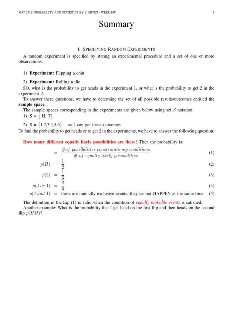 Sample Space.: How Many Different Equally Likely Possibilities Are There? | PDF | Probability ...