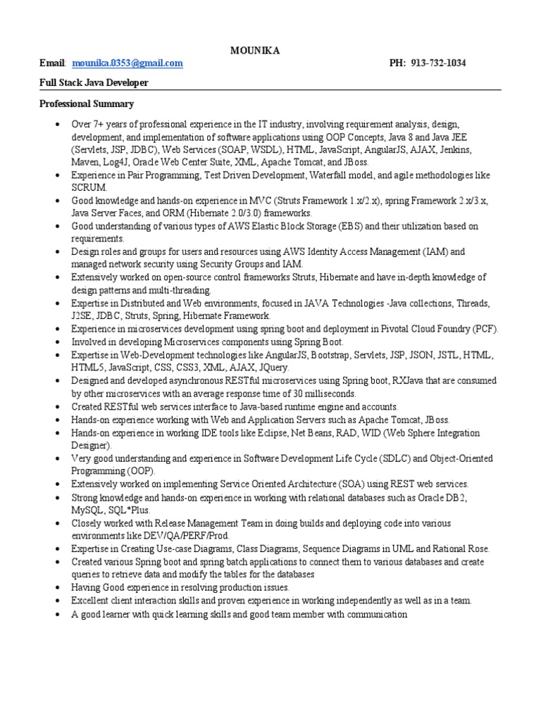 Mounika Full Stack Java Developer | Download Free PDF | Spring Framework | Angular Js