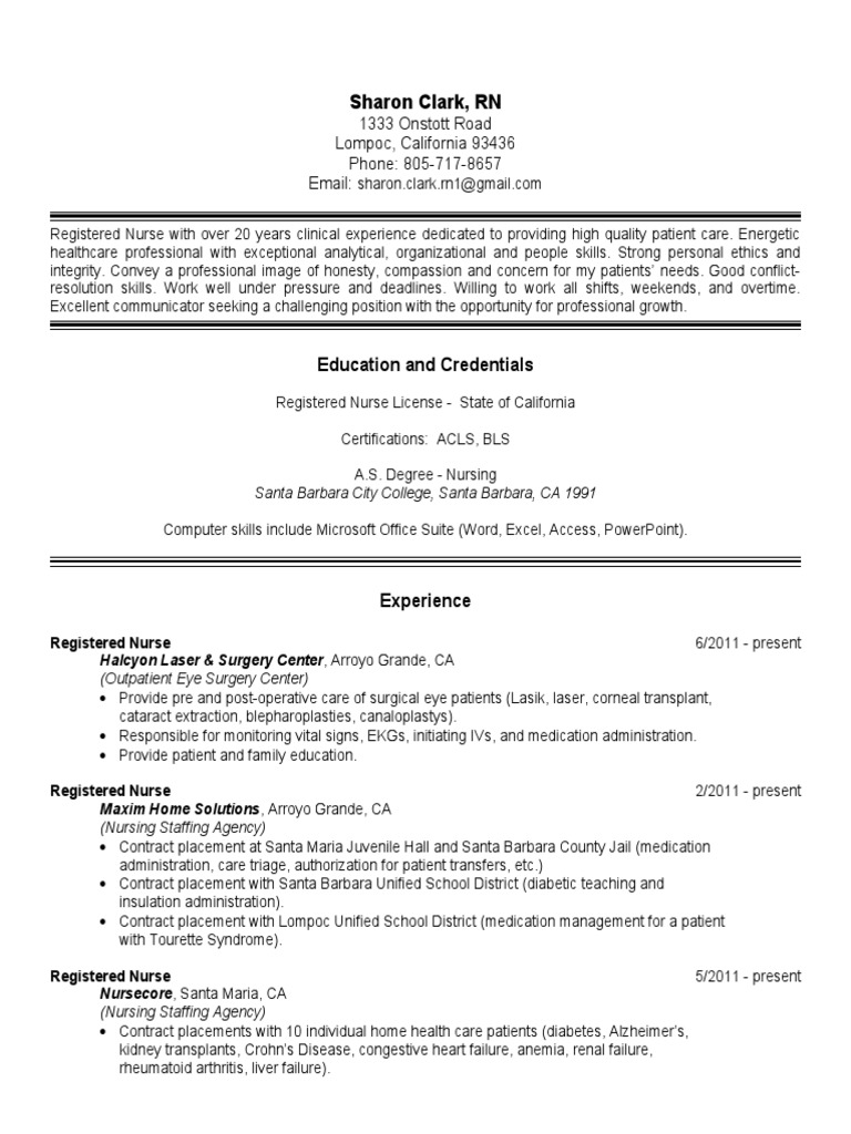 Clark, Sharon - Resume | PDF | Surgery | Nursing