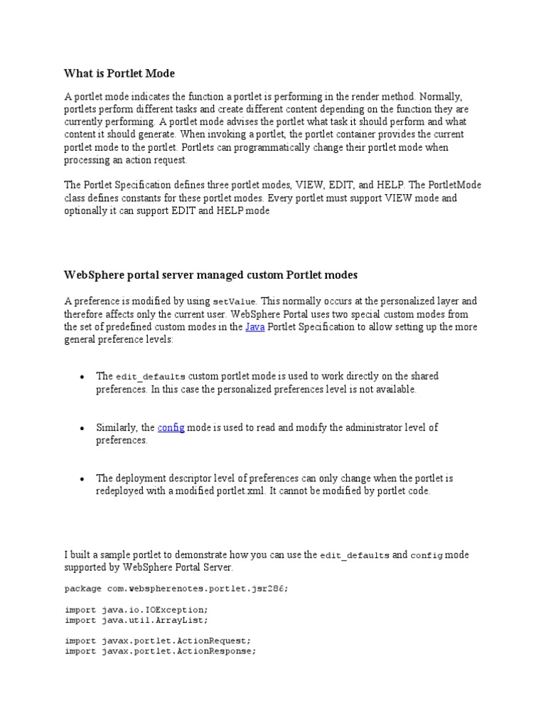 What Is Portlet Mode | PDF | Java (Programming Language) | Computing ...