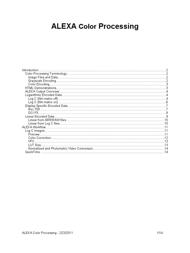 ALEXA Color Processing 2-23-11 | PDF | Rgb Color Model | Digital Image