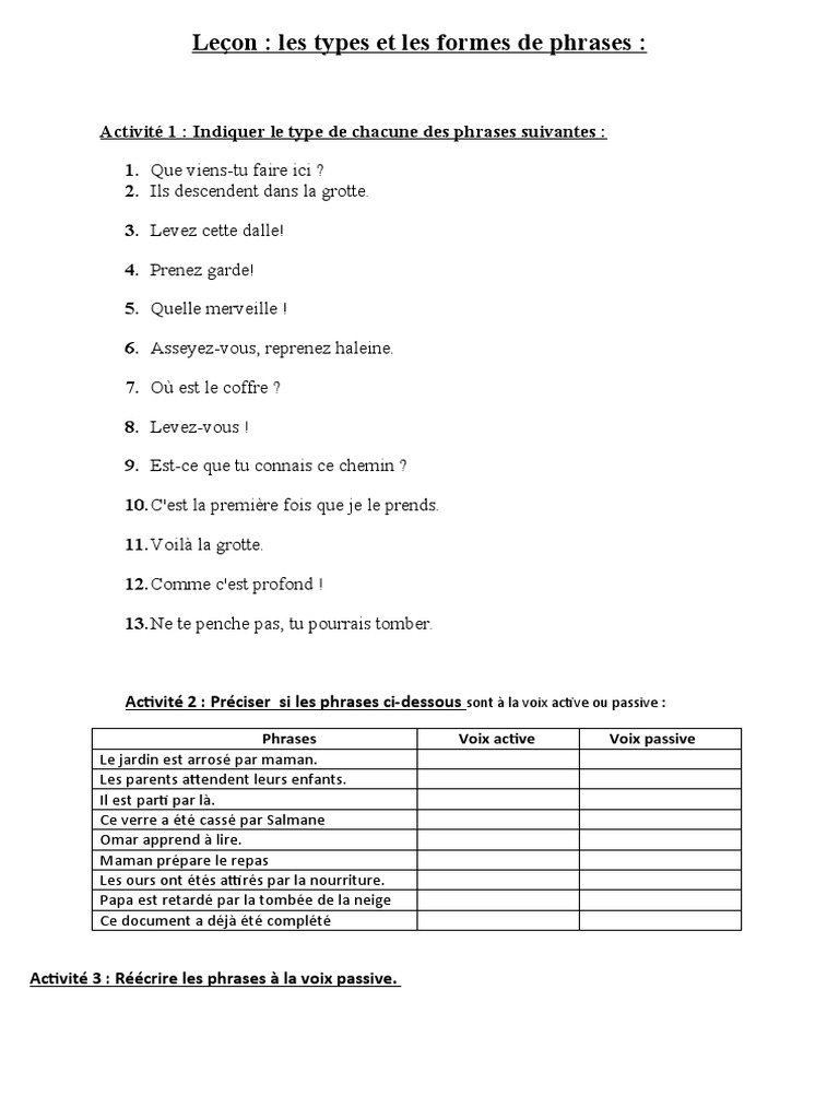 Exos. Types Et Formes de Phrases | PDF | Arts du langage et discipline