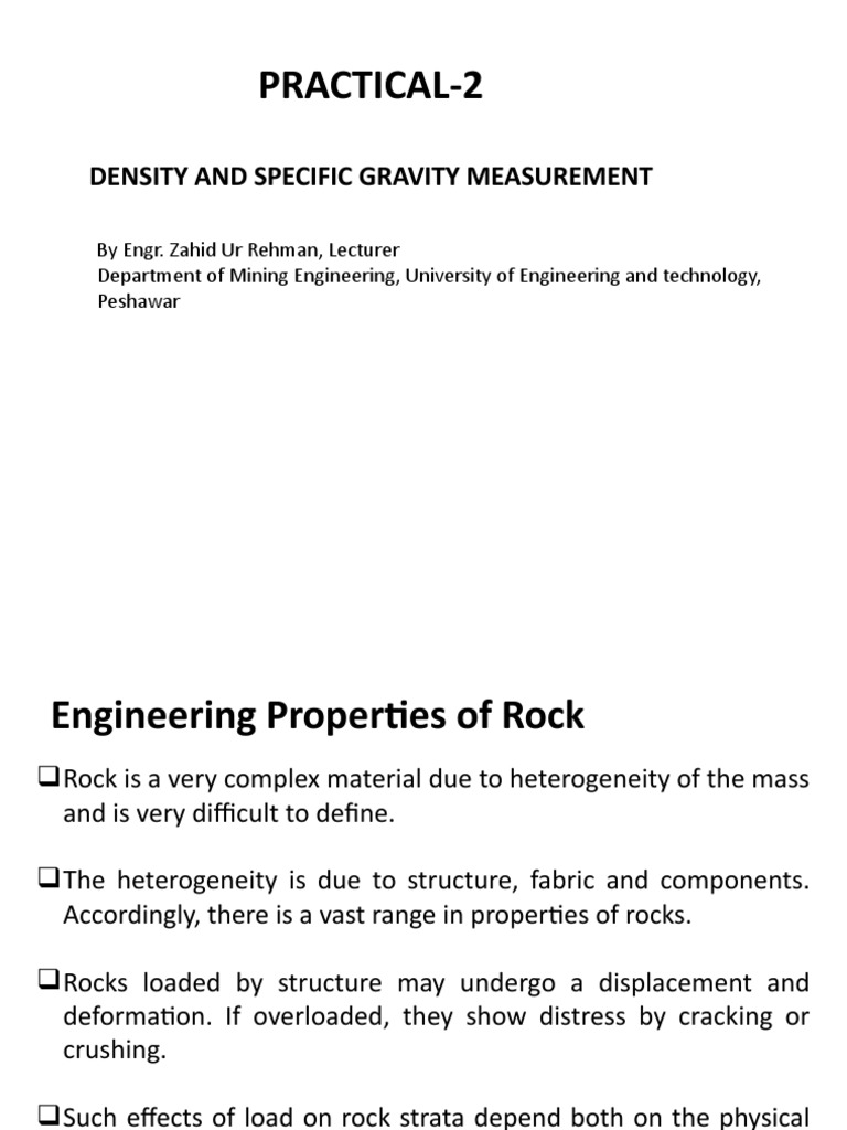 Rock Density and Specific Gravity Testing | PDF | Density | Volume