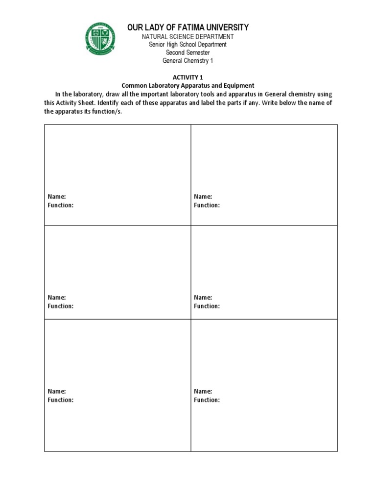 Our Lady of Fatima University: Activity 1 Common Laboratory Apparatus ...