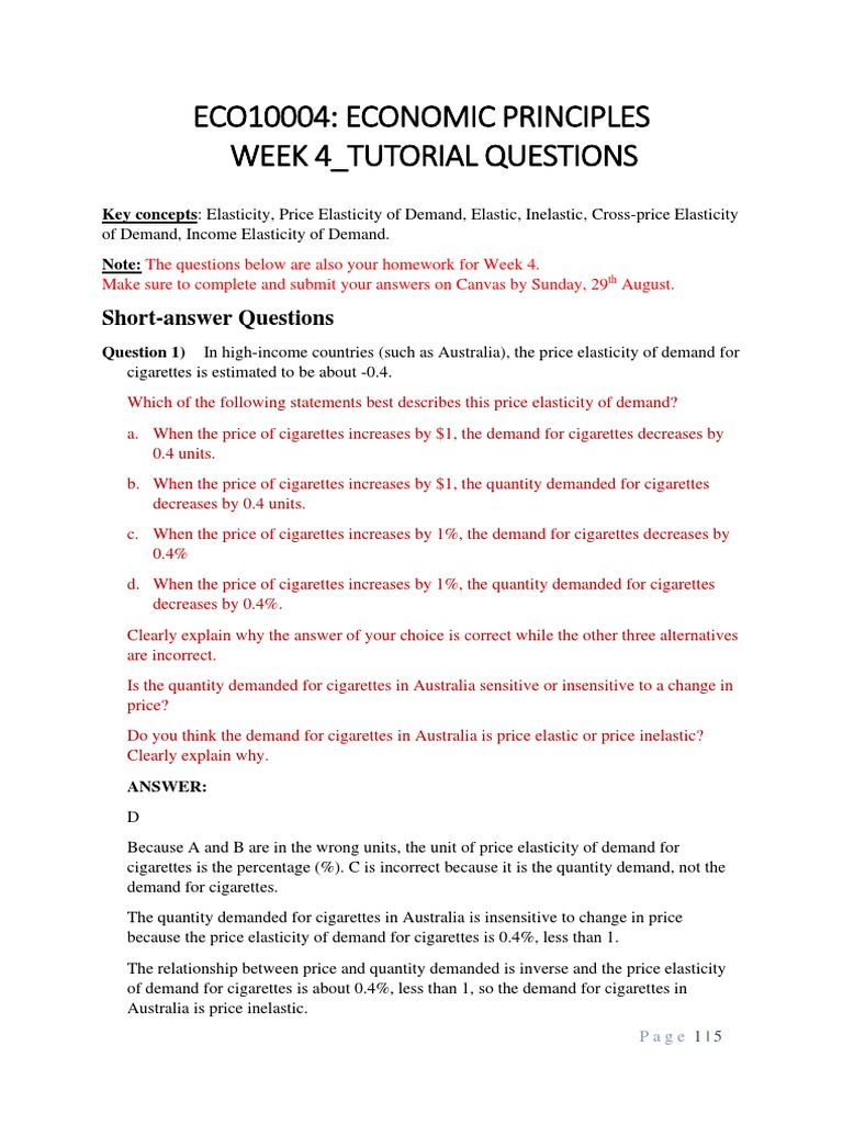 Week4-Tutorial Question-Economic Principles | PDF | Demand | Elasticity (Economics)