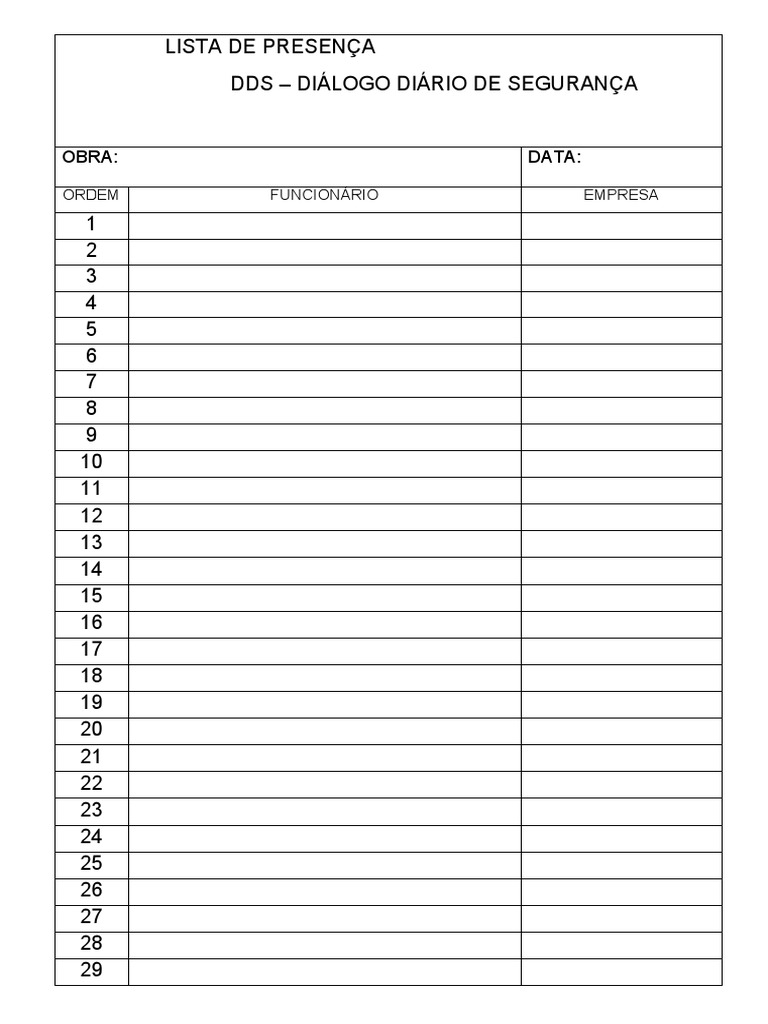 Lista de Presença - Dds | PDF