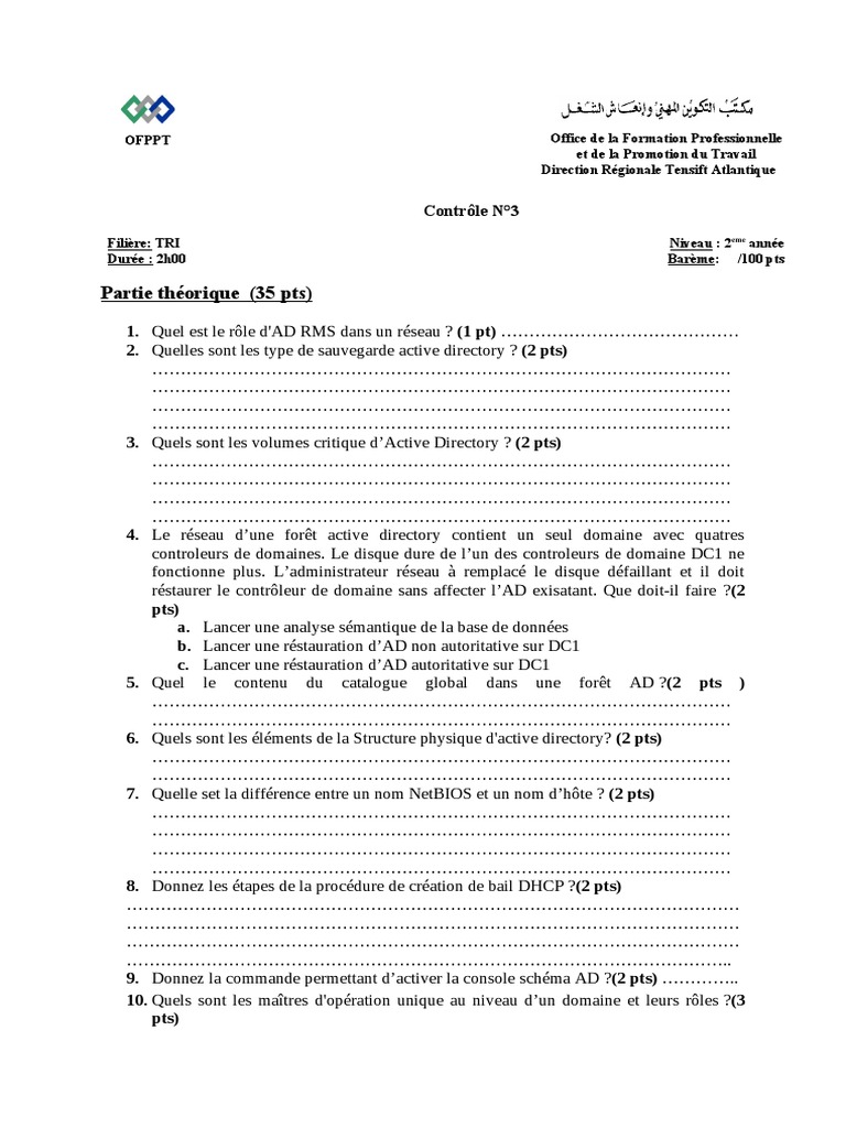 Contrôle Réseaux et Services OFPPT | PDF | Serveur (Informatique ...