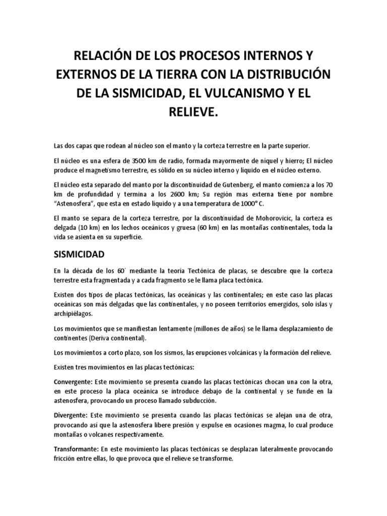 Relación de Los Procesos Internos y Externos de La Tierra Con La ... Relación de Los Procesos Internos y Externos de La Tierra Con La ...