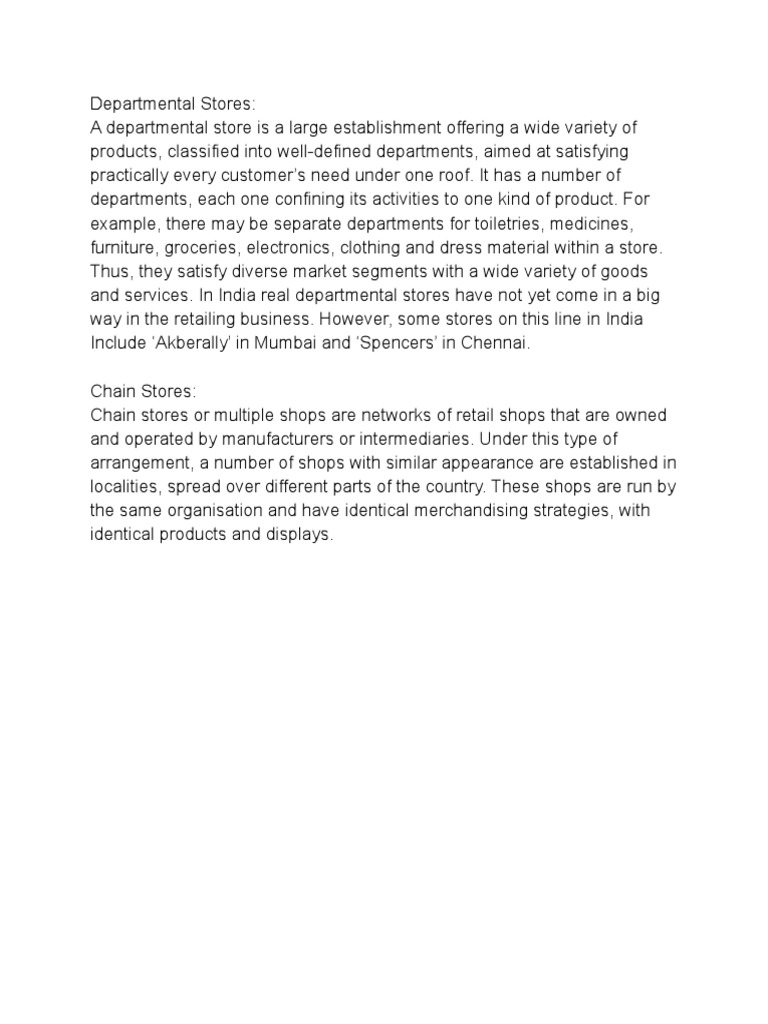 Differences Between Departmental and Chain Stores | PDF | Retail ...