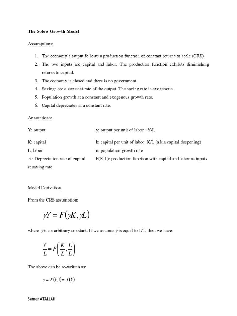 Derivation of Solow Growth Model | PDF | Production Function ...