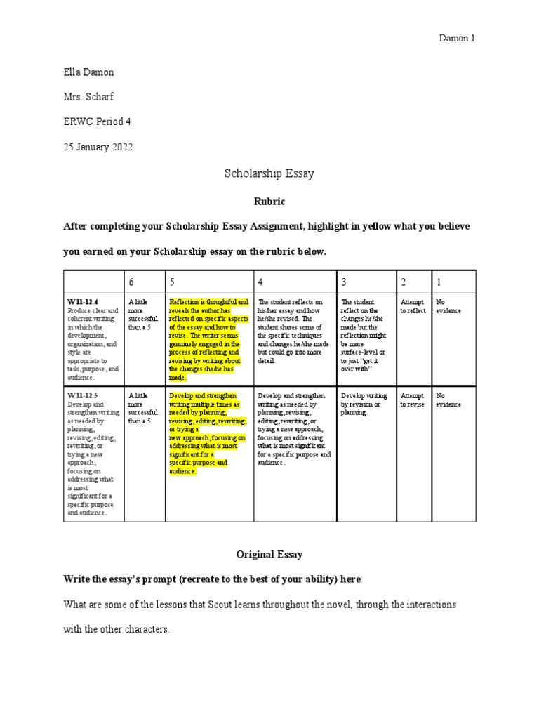 Senior Exit Project Scholarship Essay | PDF | To Kill A Mockingbird ...