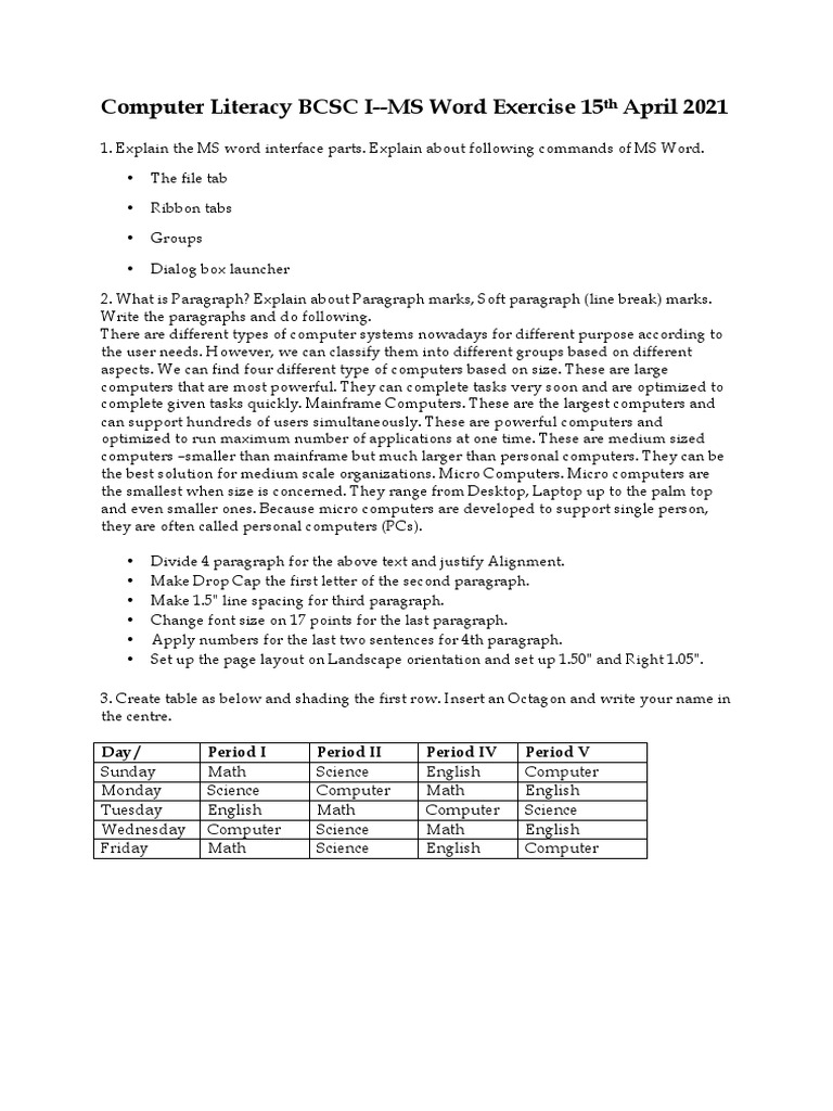 Computer Literacy BCSC I - 15th April 2021 | PDF