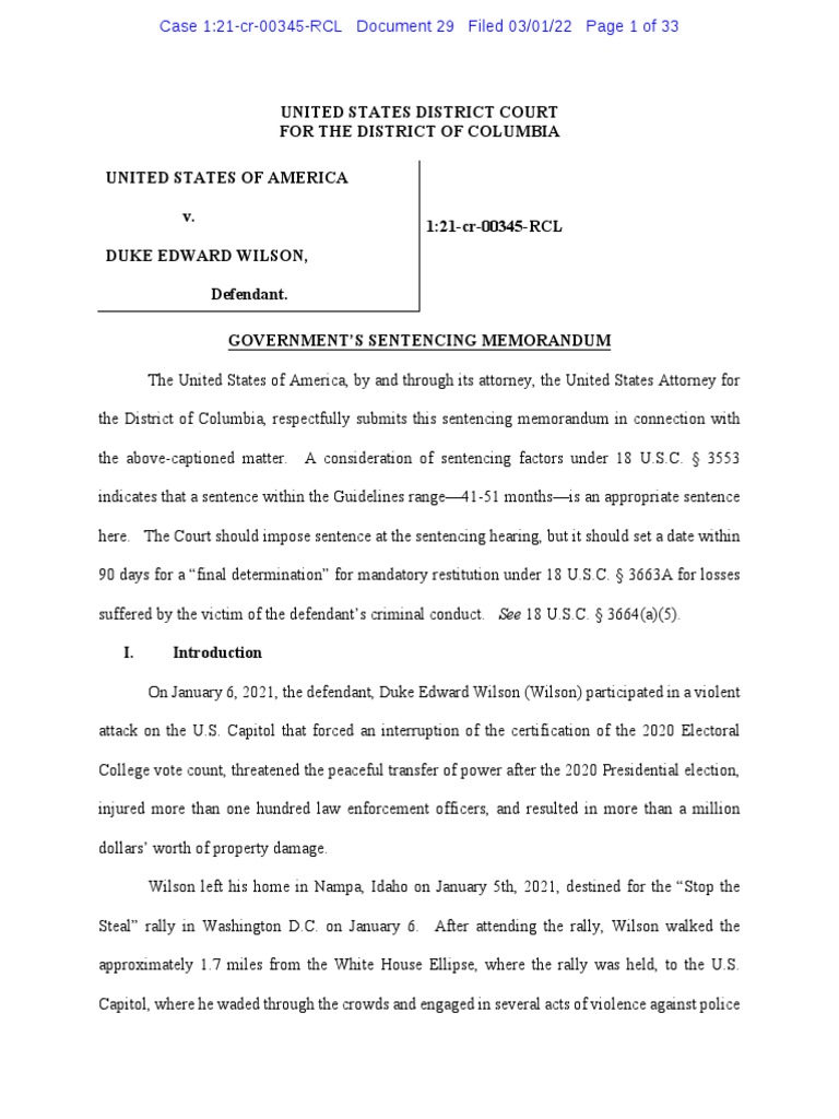 Duke Wilson Sentencing Memorandum From Govt | PDF | United States ...