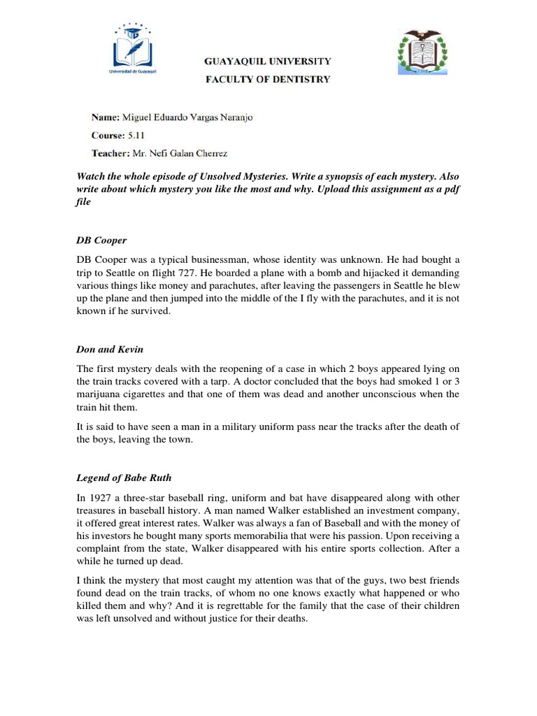 Unsolved Mysteries Video Task | PDF