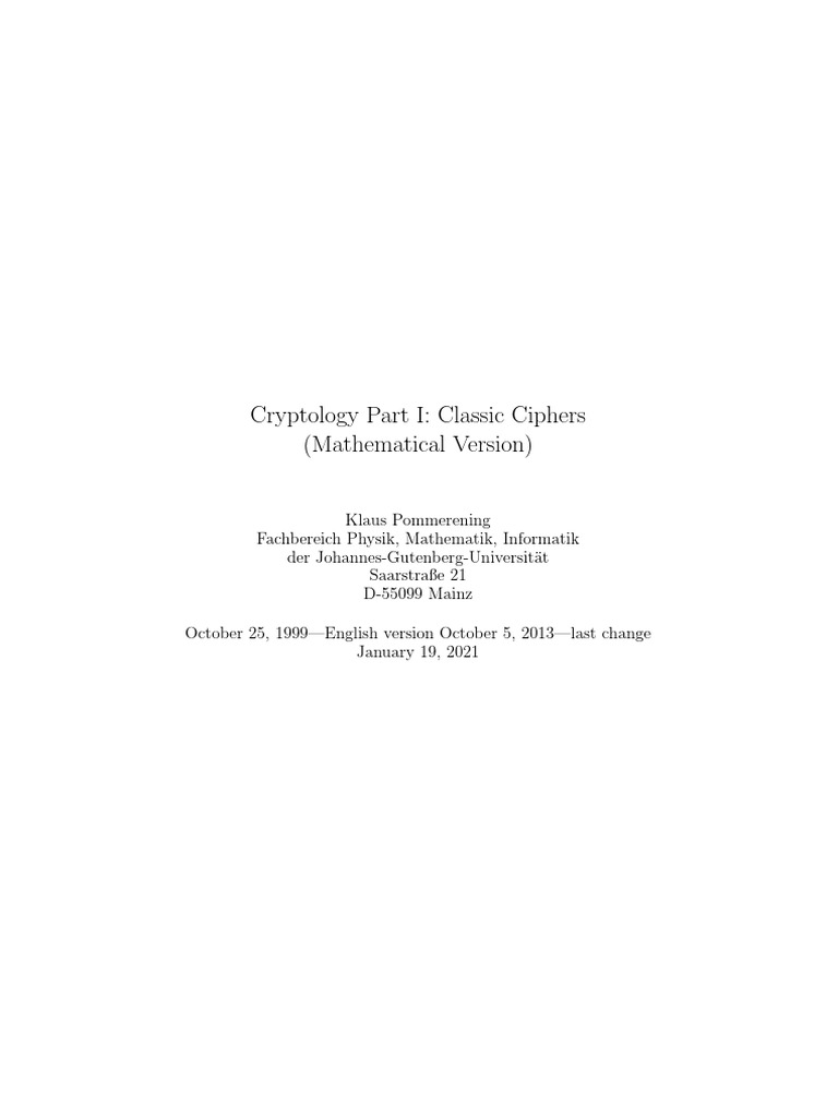 Classic | PDF | Cryptanalysis | Cryptography