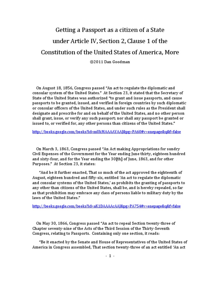 Getting A Passport As A Citizen of A State Under Article IV Section 2 ...