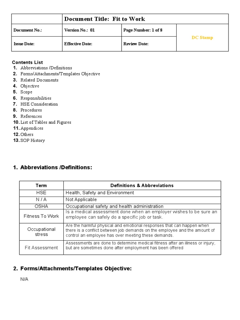 Fit To Work SOP V2-1-3-2022 | PDF | Occupational Safety And Health ...