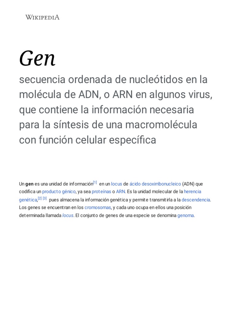 Gen - Wikipedia, La Enciclopedia Libre | PDF | Gene | Rna