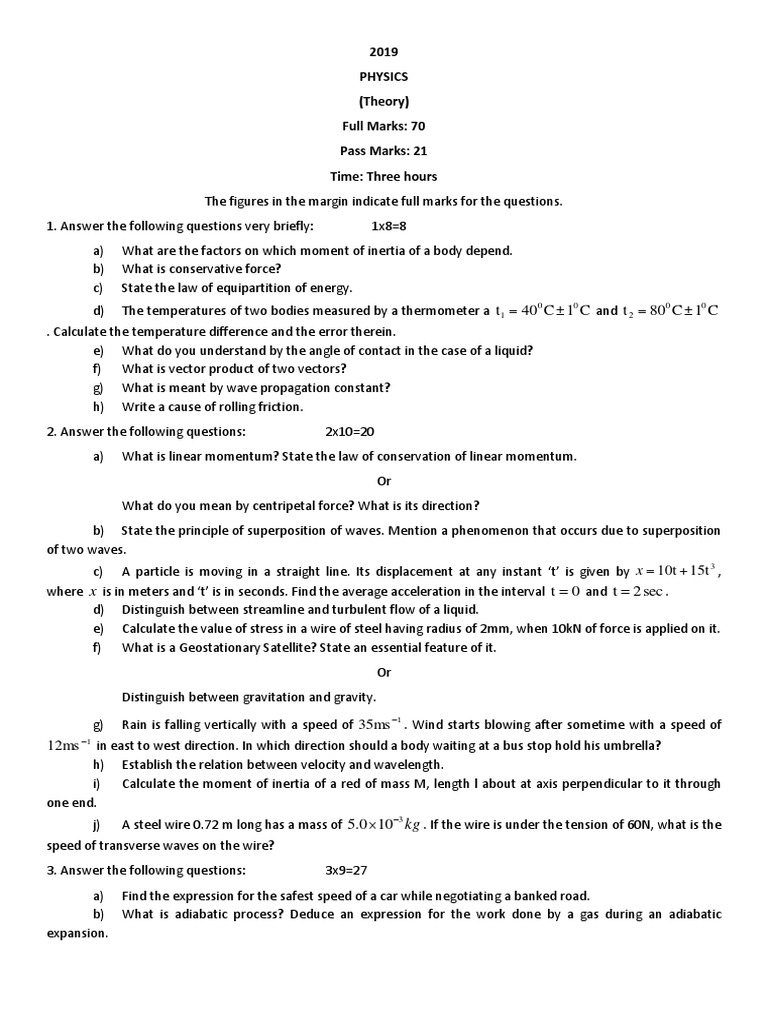 Physics Exam Paper 2019 | PDF | Collision | Waves
