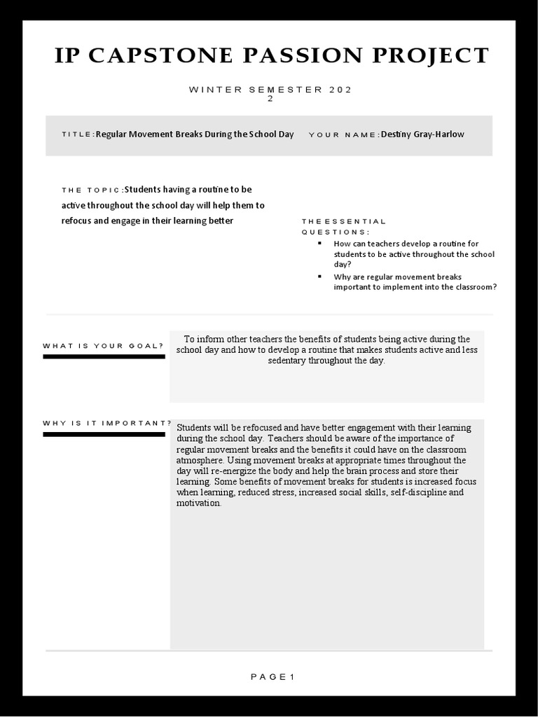 Passion Project Template New | PDF | Teachers | Classroom