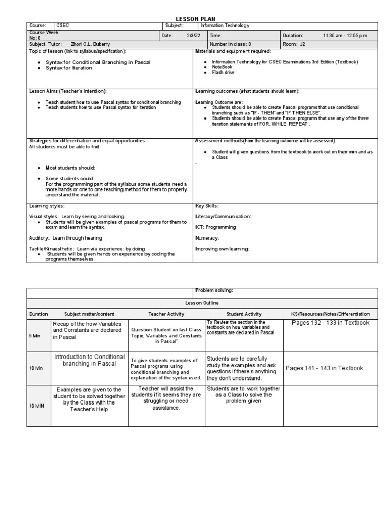 Lesson Plan Proforma | PDF | Lesson Plan | Learning