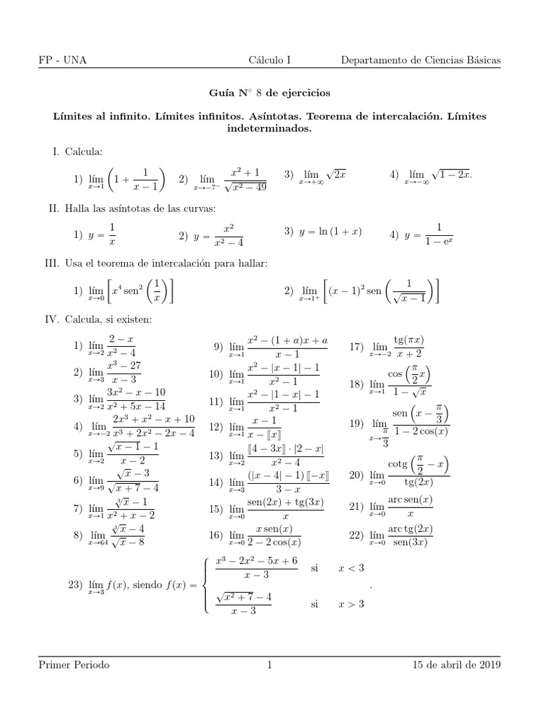 Guía 8 de Ejercicios - Unidad III | PDF Guía 8 de Ejercicios - Unidad III | PDF