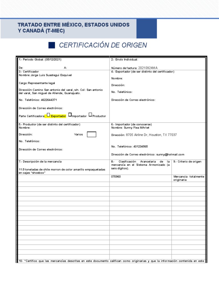 Certificacion de Origen | PDF