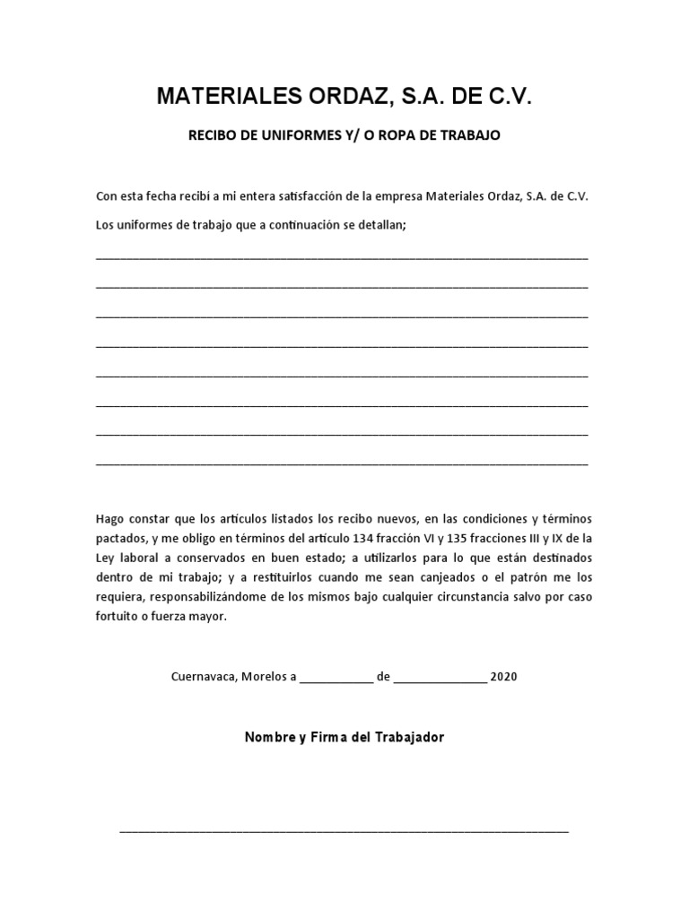 Recibo de Entrega de Uniformes de Trabajo | PDF | Finanzas y dinero