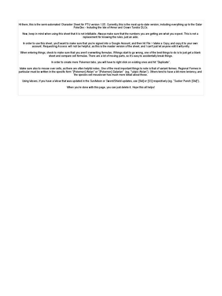 PTU 1.05 Semi-Automated Character Sheet | PDF | Video Games | Gaming