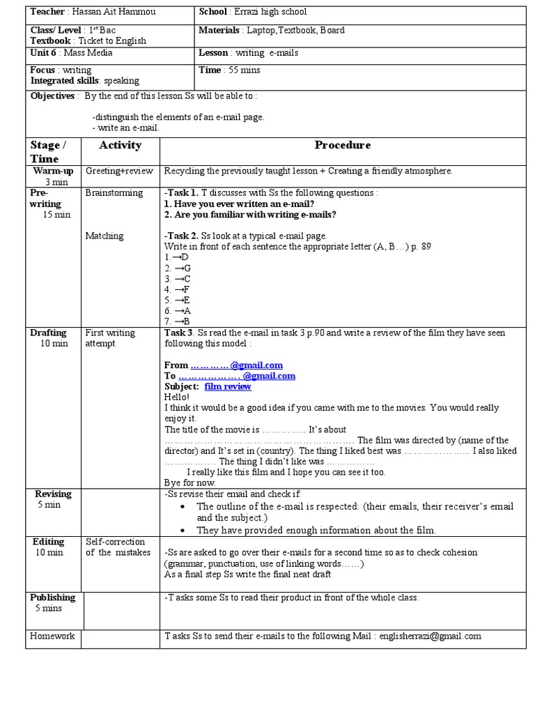Lesson Plan-Writing An Email | Download Free PDF | Behavior ...