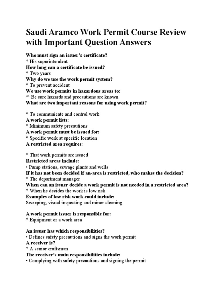 Aramco Work Permit Course Overview | PDF | Safety | Fires