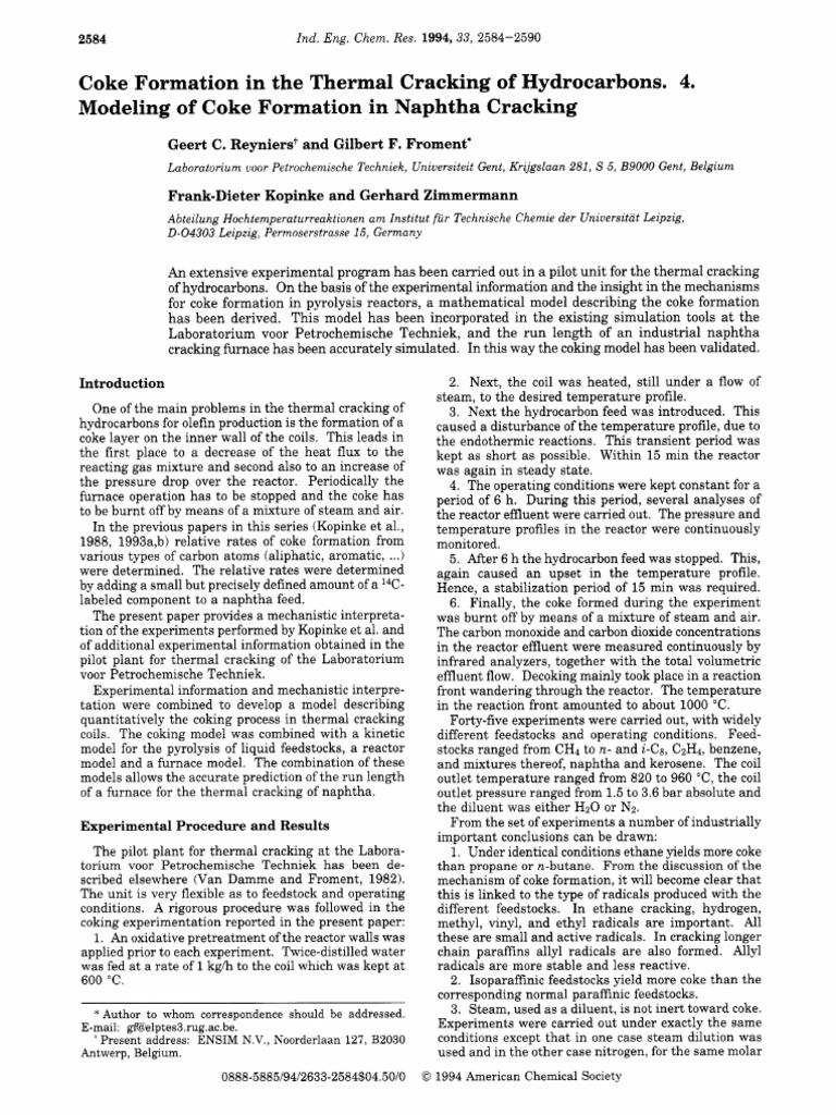 Coke Formation in The Thermal Cracking of Hydrocarbons | PDF | Cracking ...