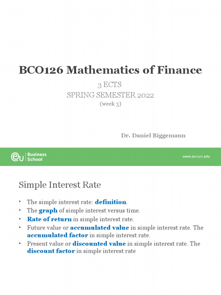 BCO126 Mathematics of Finance: 3 Ects Spring Semester 2022 | PDF | Interest | Debt