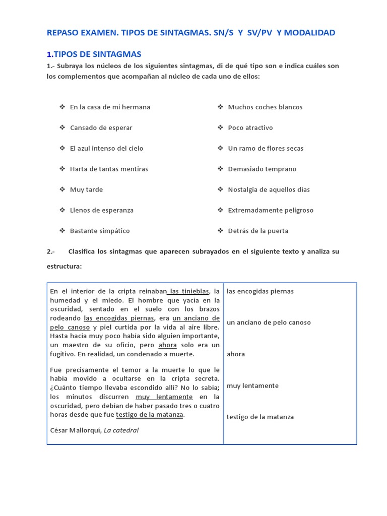 Repaso Sintaxis Examen | PDF | Gramática | Lingüística