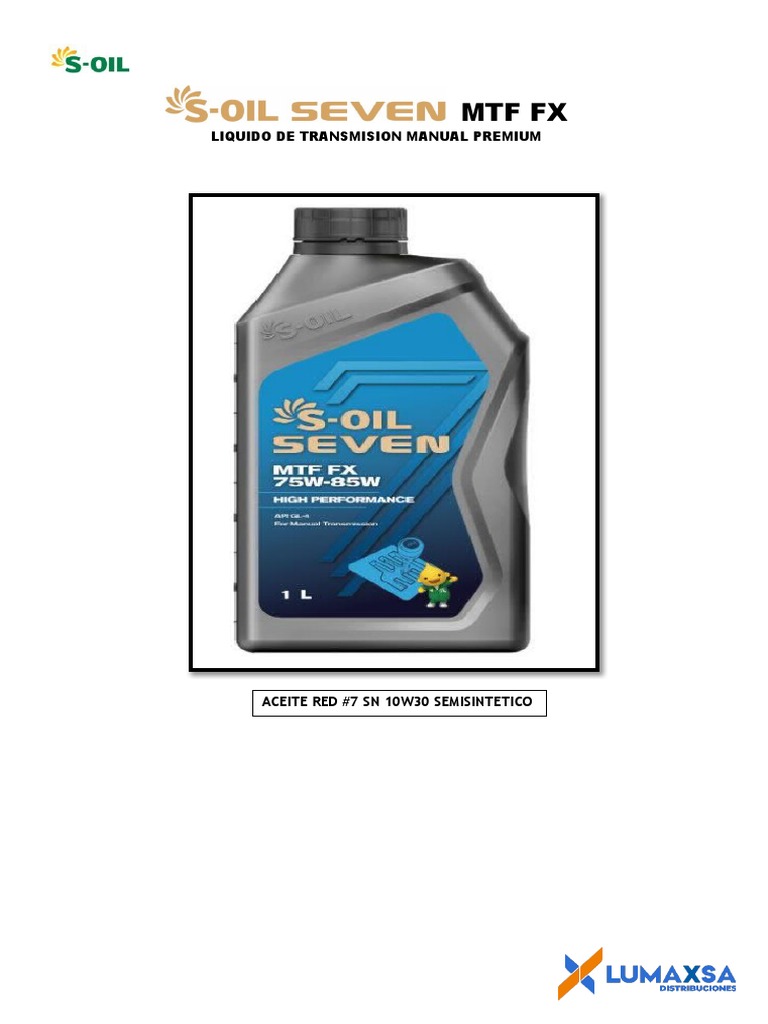 S-Oil de Caja MTF FX Gl-4 75w85 | PDF | Transmisión (Mecánica) | Lubricante
