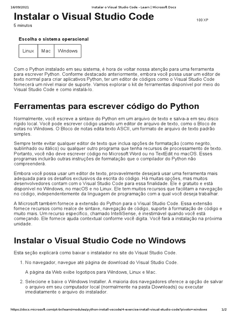 Instalar o Visual Studio Code - Learn - Microsoft Docs | PDF | Python ...