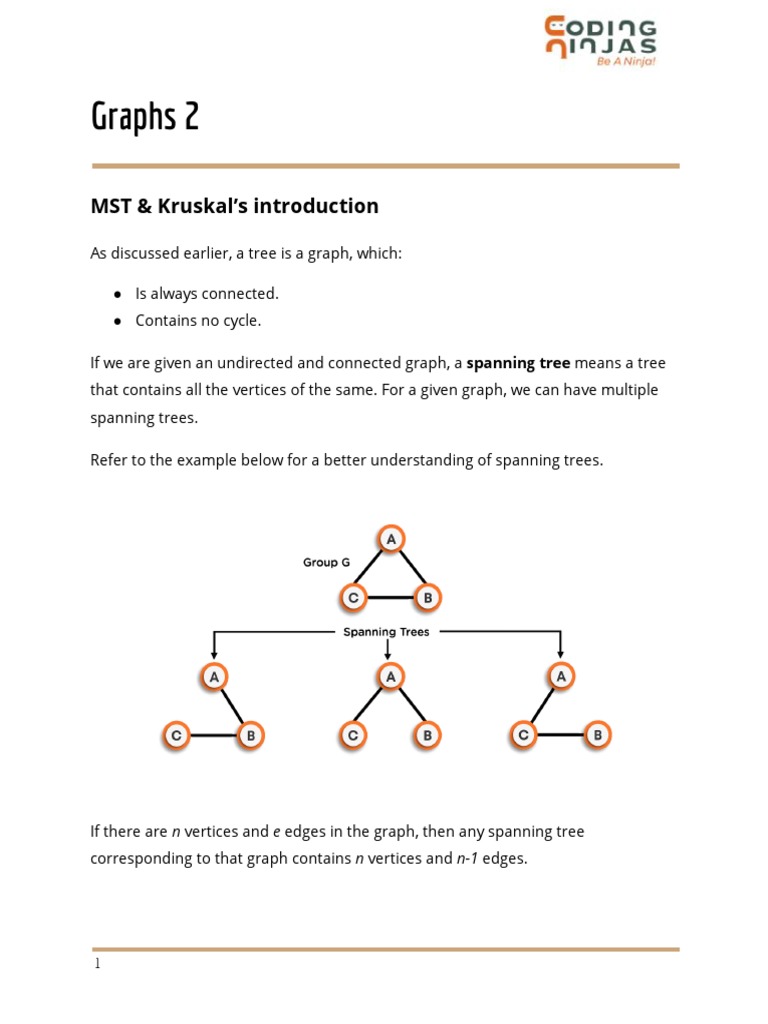 Implementing Kruskal's Algorithm for Finding the Minimum Spanning Tree of a Graph | PDF | Vertex ...