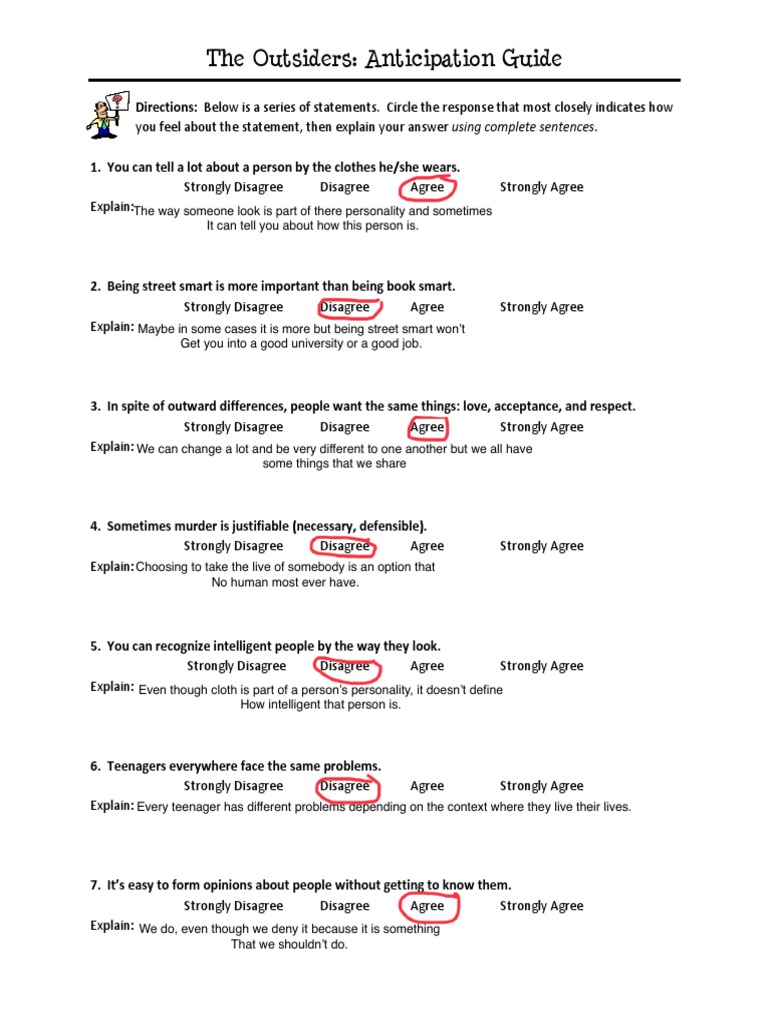 Anticipation Guide The Outsiders | PDF