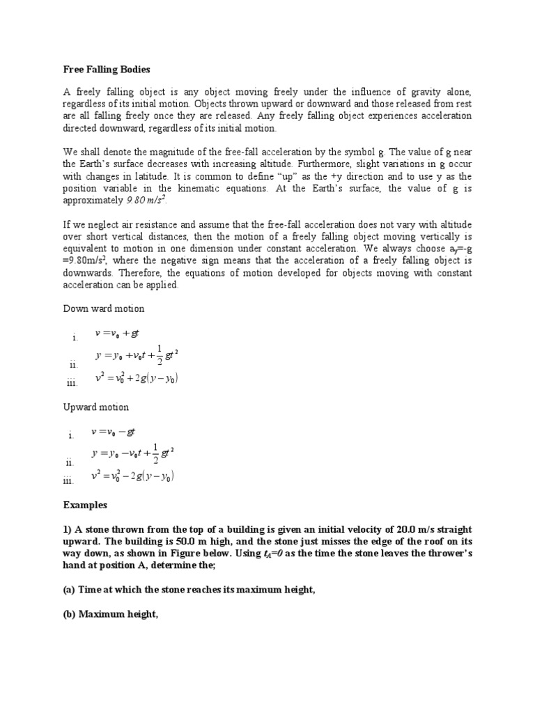 Free Falling Bodies | PDF | Acceleration | Velocity