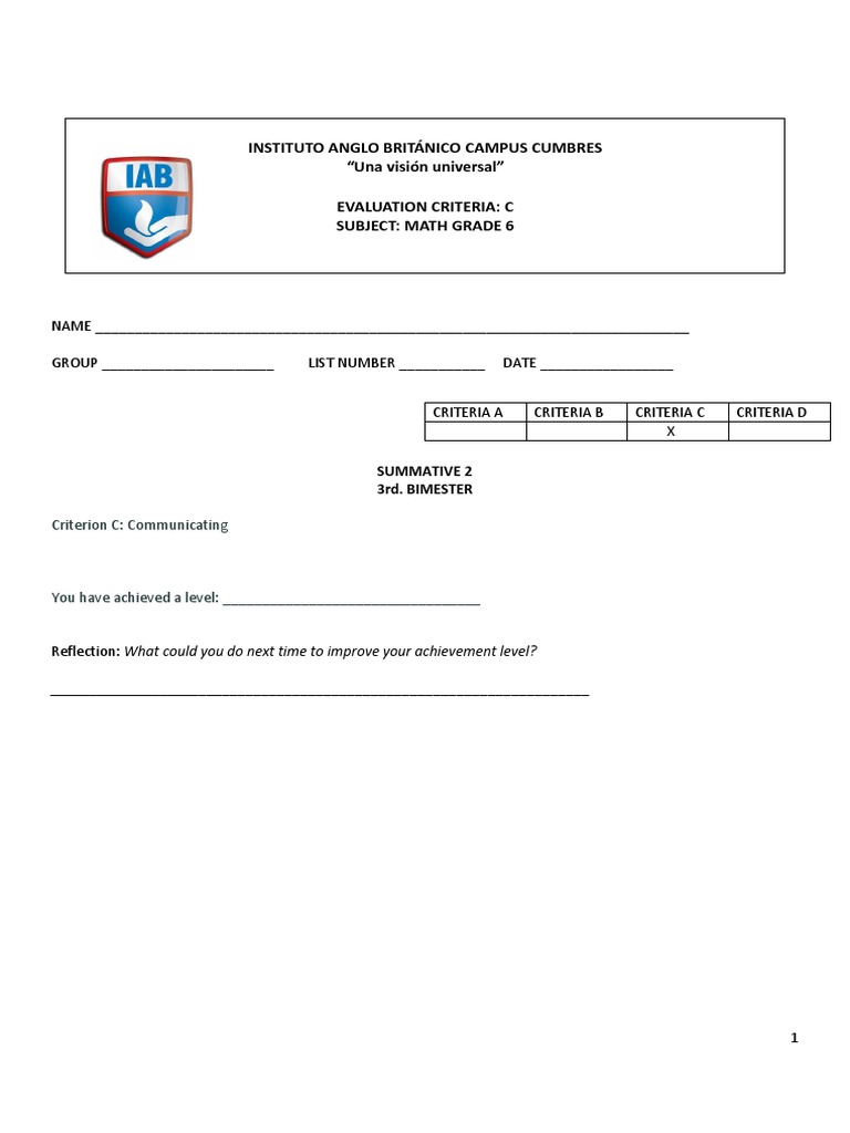 Math MYP I Summative Assessment Criteria C Tessellations | PDF | Reason ...