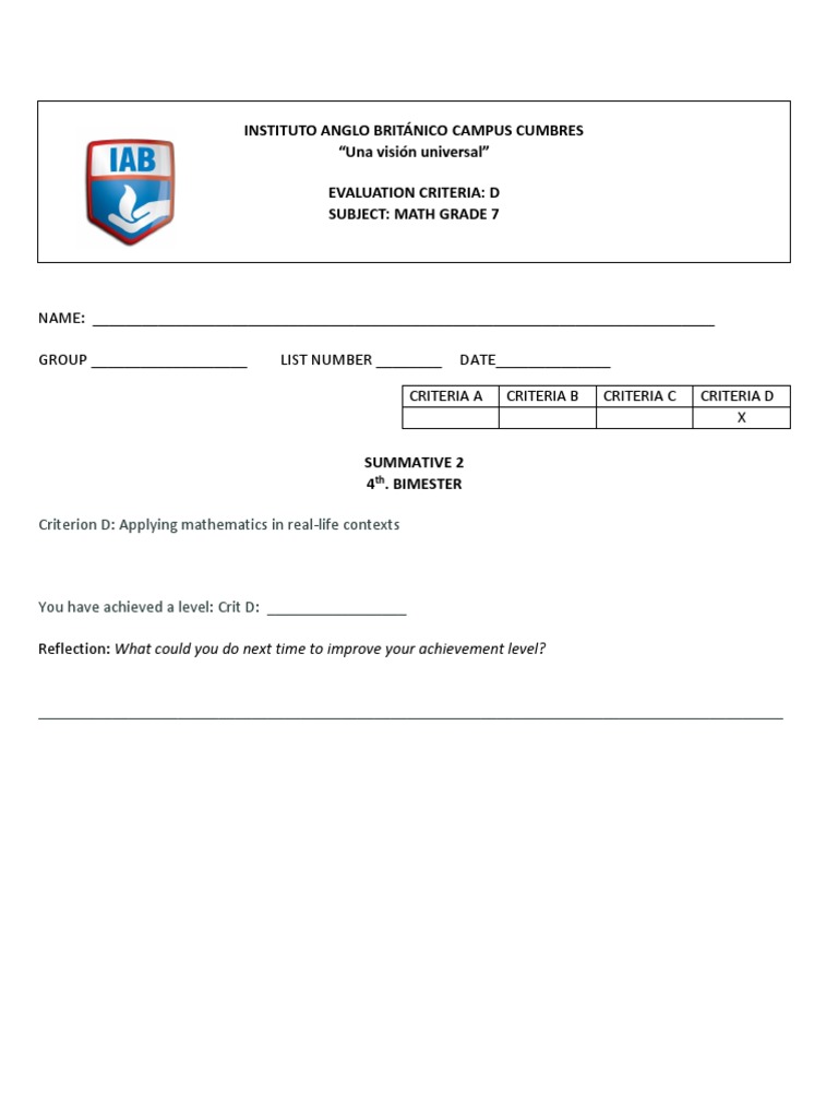 IB Math I Summative Assessment Criteria D 3D Shapes | PDF | Mathematics ...