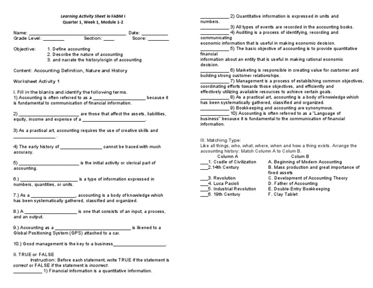 Learning Activity Sheet in FABM I: III. Matching Type | PDF ...