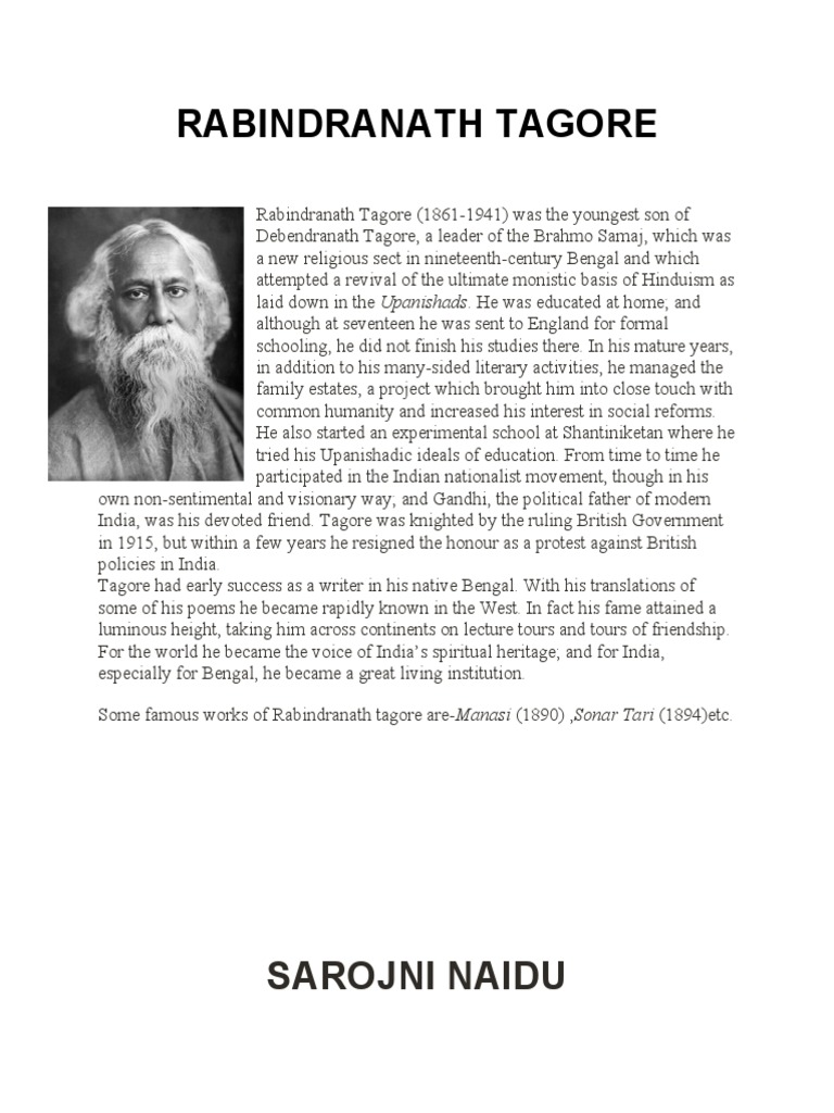 Rabindranath Tagore: Sarojni Naidu | PDF