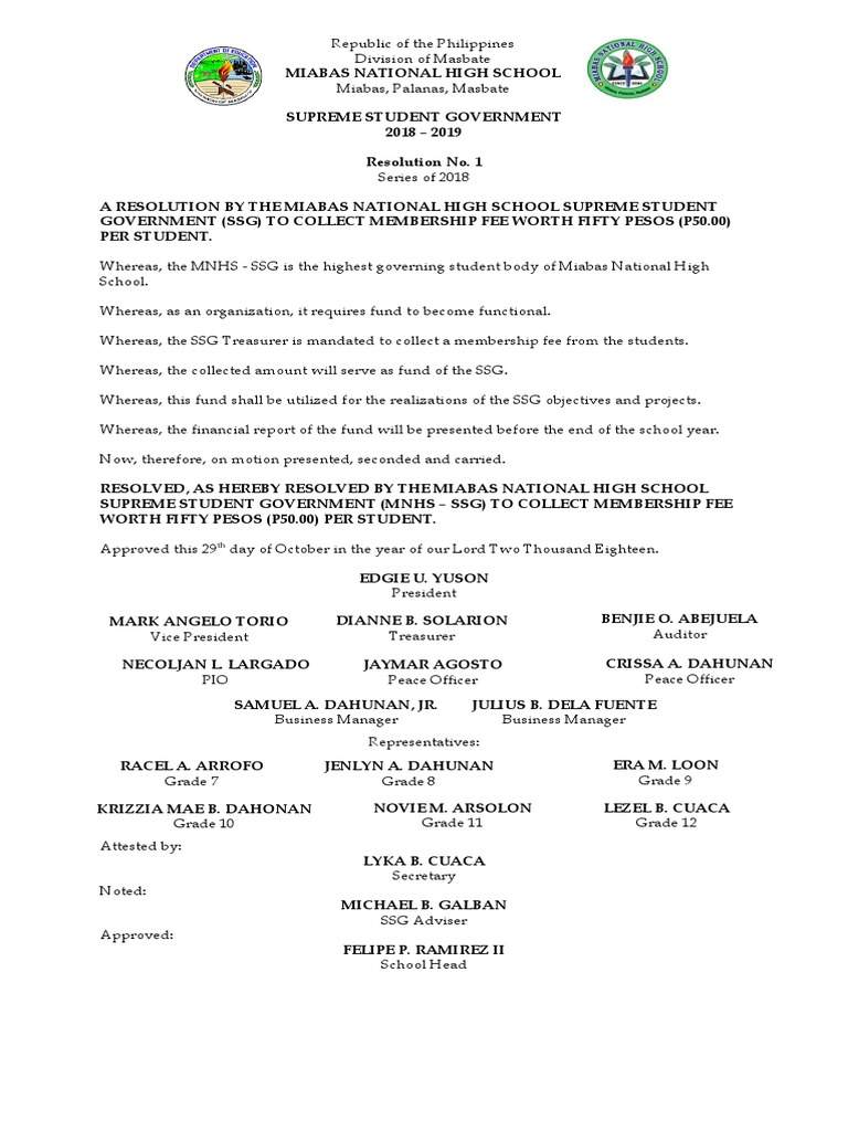 SSG Resolution 1 | PDF | Government