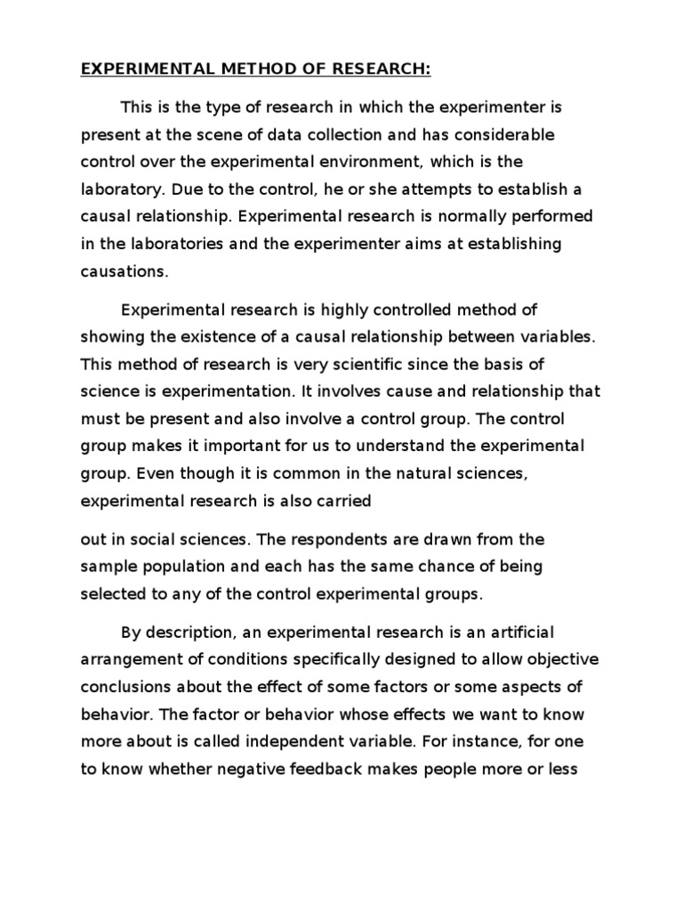 Experimental Method of Research | PDF | Experiment | Scientific Method