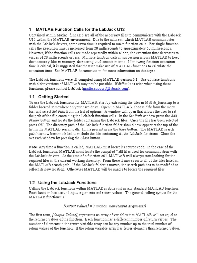 Matlab Functions For Labjack U12 Communication Pdf Parameter Computer Programming Matlab 